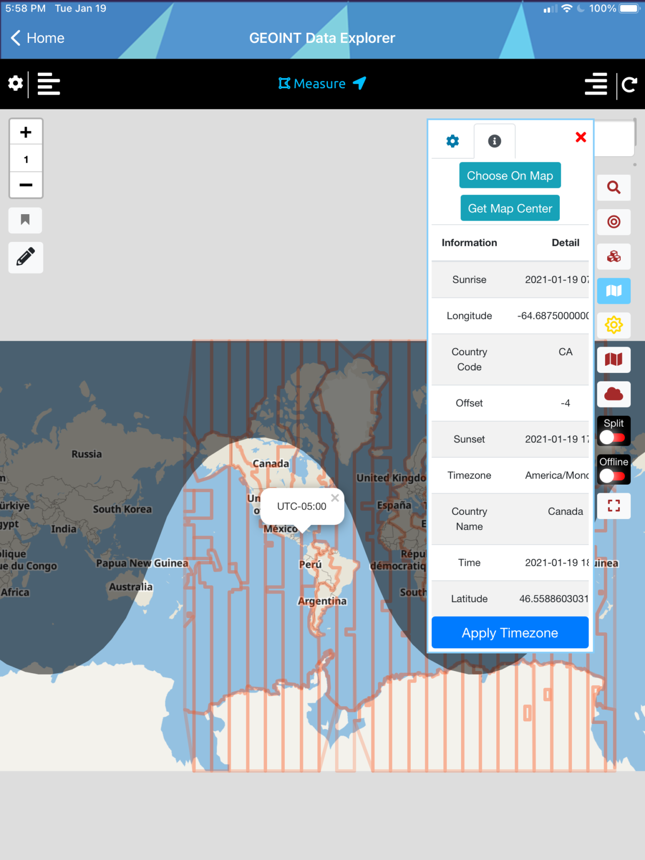 Day-Night Regions & Time Zones - GeoData Explorer App